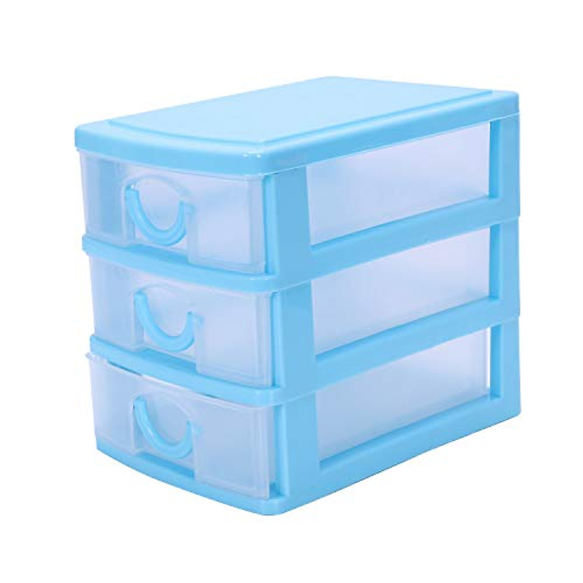 PRIZOM Mini Translucent Drawer Type Plastic Storage Box（Blue 3 Layers）