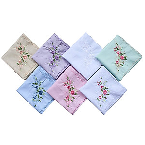 Women's Handkerchiefs 100% Cotton Rose Embroidery Hankies 17"