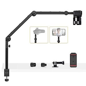 JUSMO LS24 Overhead Camera Arm Desk Mount Stand, Top-Down Views Photography Videography, Heavy Duty Tabletop Overhead Tripod Boom Arm Rig for Camera, Microphone, Phone, Webcam, Lights