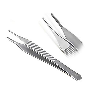 MEDSPO Professional Tweezers | Orthodontic Surgical Medical | Dental Bracket Placing | Cotton Dressing Tissue Forceps | Direct Bonding Serrated Suture Plier CE (Adson Tweezers -12cm)
