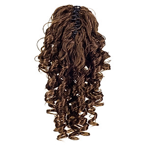 SWACC 12-Inch Short Screw Curls Claw Clip Ponytail Extensions Synthetic Clip in Drawstring Curly Ponytail Hairpiece Jaw Clip Hair Extension (Light Brown-12#)