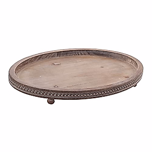 FESTWIND Decorative Tray, Oval Wooden Tray for Coffee Table Kitchen Dinning Table Entryway, Small Beaded Tray for Holidays, Wood Tray Distressed Brown