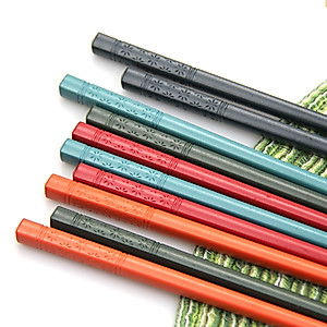 5 Pairs Chopsticks and Chopstick Helpers Set, Plastic Hinges Connector Training for Teens, Adults, Beginner, Trainers or Learner, Dishwasher Safe, Non-Slip Reusable and Replaceable (Cherry Blossom)