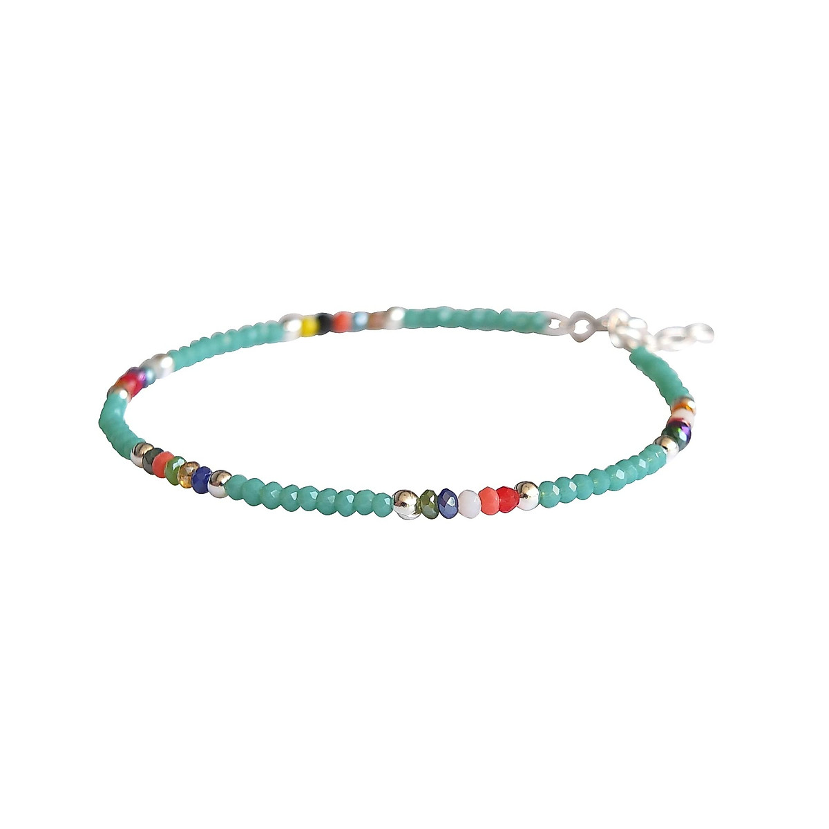 Handmade 925 Sterling Silver, Glass Beads Bracelet for women, Length 6.3"-7.5" / 16-19CM, Adjustable Dainty Turquoise and Multi Color Beaded Bracelet, Boho Jewelry, By MiYa Jewelry Creations