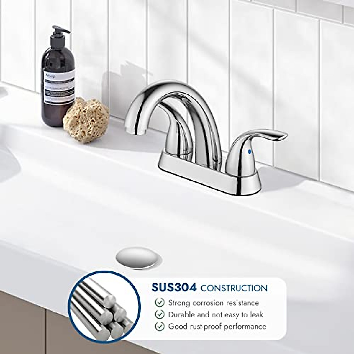 Cinwiny Polished Chrome 4 Inch Centerset Bathroom Sink Faucet Deck Mount Two Handles Vanity Faucet Mixer Tap with Pop up Drain Assembly