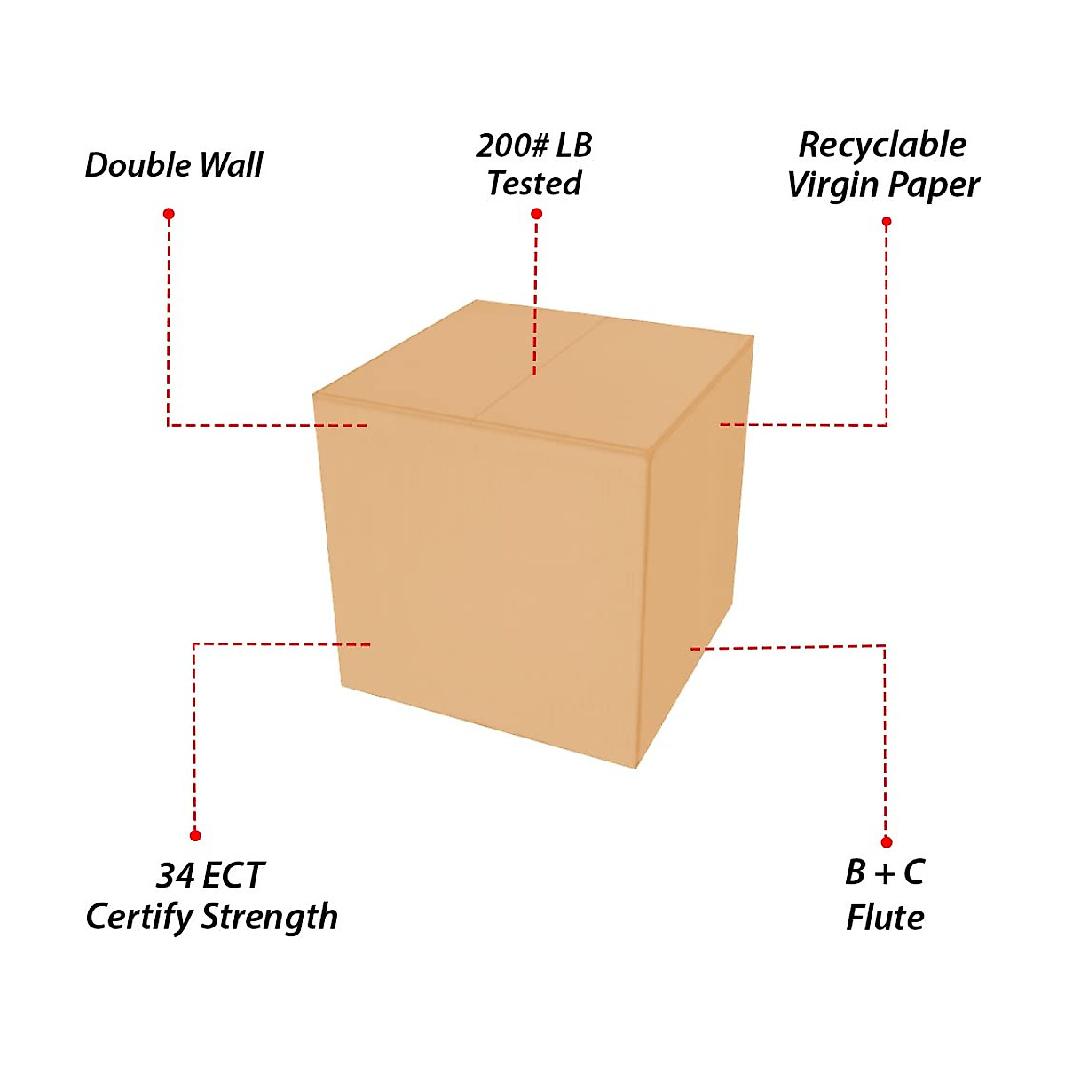 BannerBuzz Shipping Corrugated Box, 100% Recyclable, Made of Double Wall B+C Flute Corrugated Fiberboard in Natural Brown Kraft Paper with ECT 34# (24" L X 24" W X 24" H, Pack of 100)