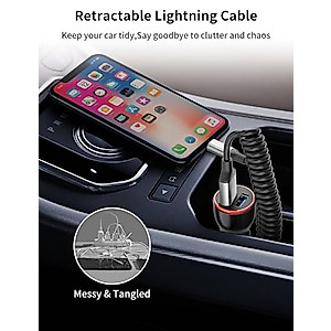 Coiled Lightning Cable for Car (3FT/6FT), 2Pack Retractable iPhone Charger Cord Fast Charging, [MFi Certified] Short Apple CarPlay USB to Lightning Cord for iPhone 14 13 12 11 Pro Max XR XS 8 SE, iPad