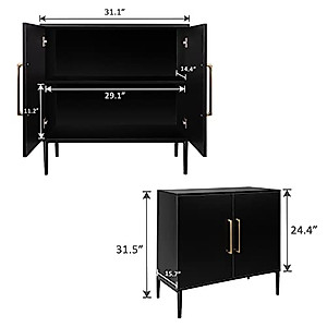 REHOOPEX Black Storage Cabinet, Modern Accent Buffet Cabinet, Free Standing Sideboard and Buffet Storage with Door, Wood Buffet Storage Sideboard for Bedroom, Living Room, Kitchen, Office or Hallway