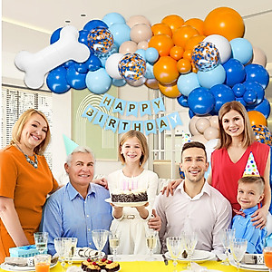 136pcs Blue Balloon Garland Arch Kit, DIY Blue Orange Nude White Dog Bone Paw Print Balloons Arch for Theme Baby Shower Anniversary Blue Birthday Party Decorations