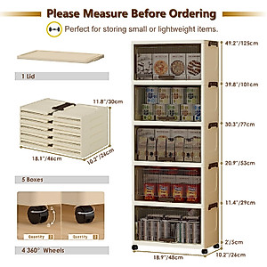 Storage Bins with Lids, 5 Tiers Clear Plastic Storage Bins, Universal wheel Storage Bins, Stackable Storage Containers,Closet Storage Bins, Foldable Box for Dorm Bedroom Organizing