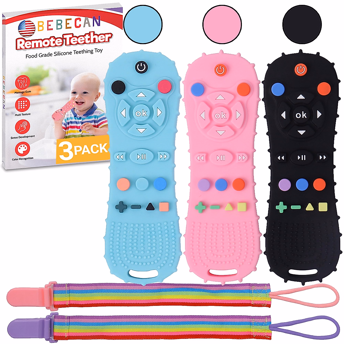 BEBECAN Silicone Baby Remote Teether - The Perfect Distraction Remote Control Toy, Safe Food Grade Silicone BPA Free Baby Teether Remote for Baby, Baby Remote Teether Control for Baby