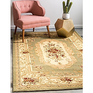 Unique Loom Versailles Collection Traditional Classic Floral Motif Area Rug (10' 0 x 13' 0 Rectangular, Green/ Ivory)