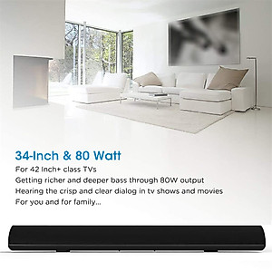 IRDFWH 80W TV SoundBar Speaker Home Theater System 3D Surround Sound Bar Subwoofer Audio Remote Control Wall Mountable