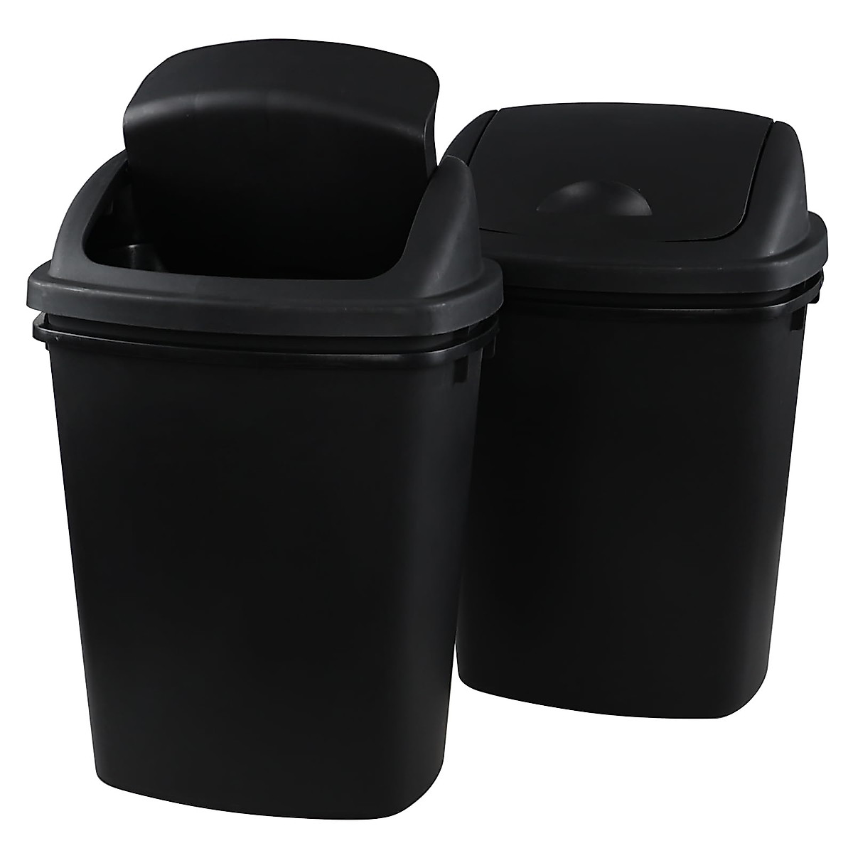 Zopnny 8 Gallon Plastic Swing Top Garag Bin, Lidded Wastebasket Trash Can for Kitchen or Workspace, Set of 4, Black
