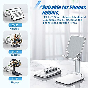 OGMAPLE Cell Phone Stand, Angle Height Adjustable Cell Phone Holder with Silicon Pad for Desk Fully Forldable Mobile Phone Holder Compatible with All Mobile Phones, MT-6, (White)