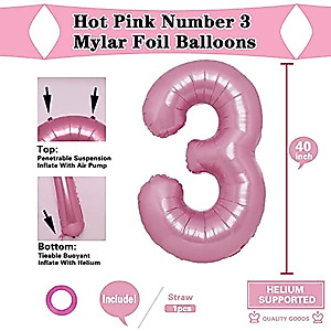 Huge Macaron Pink Number 3 Balloon Pink 3rd Birthday Party Supplies Decors for Girl Giant 3 Balloon 3 Years Old Balloon Anniversary Party Decors Digital Balloons Decor Theme Party Supplies Photo Shoot