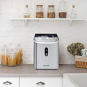 Newair Nugget Countertop Ice Maker Machine | 26 lbs. | Sonic Ice Maker in Stainless Steel, Self-Cleaning Function, Refillable Water Tank, Perfect Canes Ice for Kitchens, Offices, Home Coffee Bars