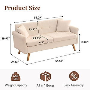 Kingfun Loveseat Sofa, White Love Seat Couches with Throw Pillow, Boucle Small Sofa for Living Room, Bedroom, Office, Button Tufted Upholstered Furniture, Easy to Install