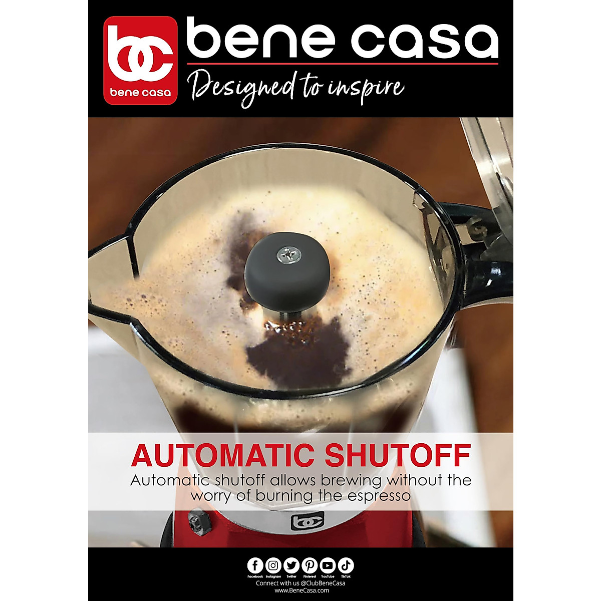 Bene Casa - Electric Espresso Maker 1-3 Cup Red, Cafetera Electrica Roja de 3 Tasa Model BC-95514.