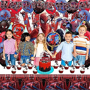 Spider Birthday Party Supplies for Kids, Spider Birthday Party Decorations Include Backdrop, Birthday Banner, Foil Balloons, Cupcake Toppers, Tablecloth for Spider Theme Party
