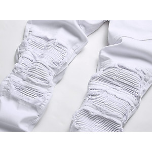 RXXKKK Men's Classic Zipper Biker Regular Fit Flex Jean (36, 6611 White)