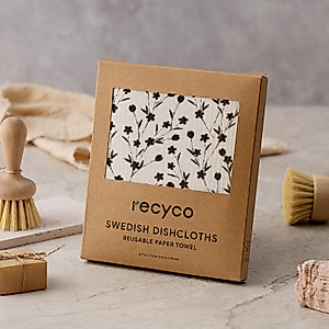 RECYCO Swedish Dishcloths for Kitchen | 5 Packs Geometric Washable Dish Rags | Cellulose Reusable Cleaning Paper Towels | Absorbent Counter Dish Cloth Sponge Kitchen Wipes, 8" L x 7" W