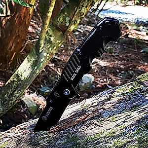 NedFoss Knifes Pocket Knives For Men, Black Coated Folding Pocket Knife, Fishing Hiking Survival Knife, with Safety Liner Lock and Belt Clip