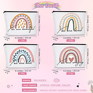 Saintrygo 4 Pcs Rainbow Cosmetic Bag Teacher Nurse Inspirational Gift Bags for Women Girls You Are Loved Beautiful Kind Makeup Bag Bulk Personalized Canvas Purse Pouch for Toiletry Travel(Fresh)
