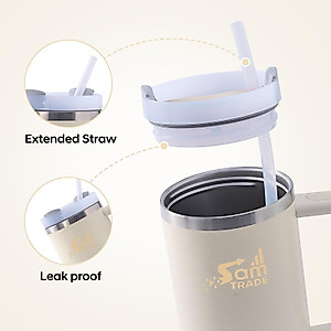 Samtrade Drinking Cup, Stainless Steel Insulated Tumbler with Handle (40oz) - 100% Leak-Proof Friendly Travel Mug, Light Yellow, YX-T40