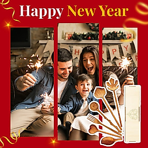 Natural Wooden Spoons and Forks Set (Set of 6), Valentines Day Gifts for Her, Cooking Gifts for Mom, Hostess Gifts,Happy New Year Gifts, Easter Gifts for Mom