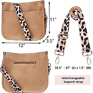 ERIHOP Crossbody Purse, Vegan Leather Cross Body Bag for Women, Top Zipper Closure Handbag with Interchangeable Leopard Strap, Khaki