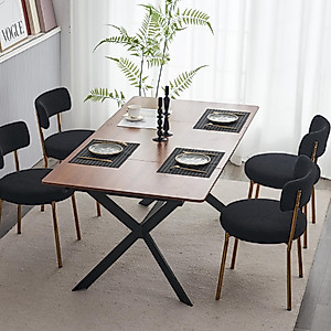 RIGHTPARTS Boucle Dining Chairs Set of 4, Modern Upholstered Fleece Fabric Kitchen Chairs, Mid-Century Round Dining Chairs Curved Backrest Metal Legs for Dining Room/Living Room (Black 1, 4)