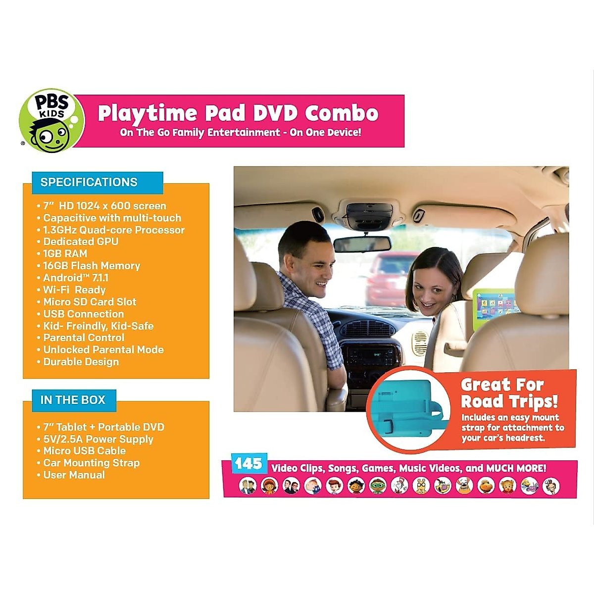 Ematic PBS Playtime Tablet DVD Player Android 7.0 Nougat 7" Touchscreen Tablet and Portable DVD Player Combo
