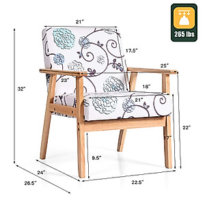 POWERSTONE Modern Accent Chair - Set of 2 Fabric Accent Arm Chair Upholstered Single Sofa with Wooden Legs for Living Room, Dinning Room, Club and Office, White