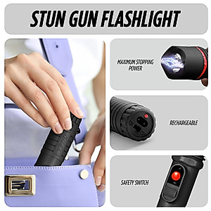 Guard Dog Security Inferno Compact Stun Gun Flashlight for Self Defense, Rechargebale Batteries, Bright LED Flashlight, Maximum Voltage, Holster Included for Women and Men