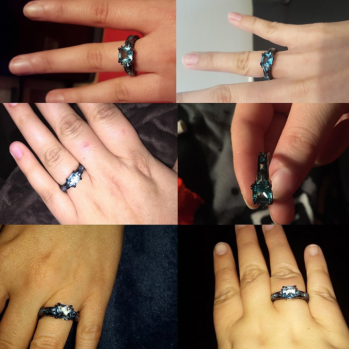 JunXin Black Gold Aquamarine Blue Diamond Antique Rings Princess Cut Wedding Size5/6/7/8/9/10/11(7)