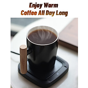 HOWAY Coffee Warmer & Mug Set, Coffee Mug Warmer for Desk Auto Shut Off Warmer Plate with Flat Bottom Ceramic Cup Warm Water, Tea, Cocoa and Milk (Mug Included)