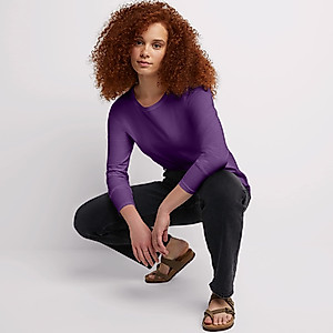 Hanes Women's Originals Long Sleeve Cotton T-Shirt, Lightweight Crewneck Tee, Modern Fit, Violet Splendor, Large