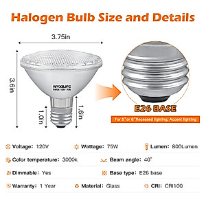 WYXBJFC Par30 75W Halogen Light Bulbs - 6 Pack Short Neck Halogen Flood Light Bulbs, 3000K Warm White, Dimmable Long Lasting Halogen Bulb with E26 Medium Base for Recessed Light Bulb, Track Light