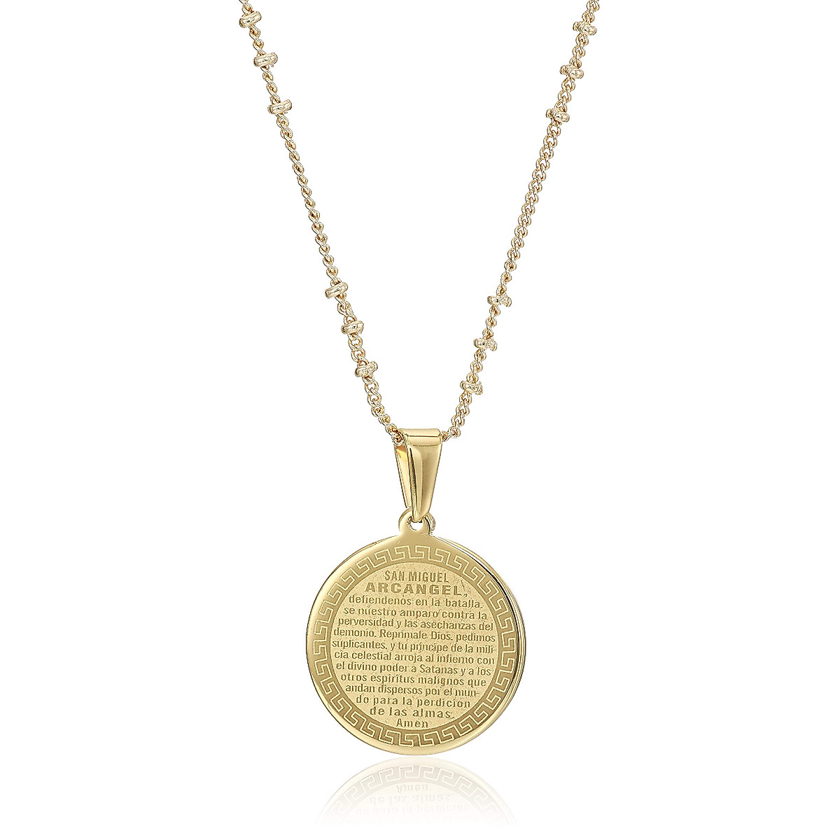 LESLIE BOULES Saint Michael Archangel Necklace 18 Inches Stainless Steel 18K Gold Plated Pendant