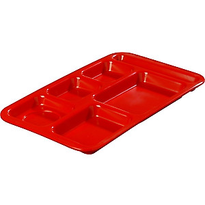 Carlisle FoodService Products CFS 4398205 Right Hand 6-Compartment Cafeteria / Fast Food Tray, 15" x 9", Red
