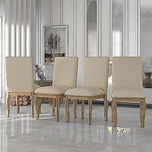 Merax Set of 4 Upholstered Fabric Dining Chairs with Nailhead Trim and Solid Wood Legs, Wood Upholstered Dining Room Chairs for Dining Room, Living Room, Bedroom (Natural Wood Wash)