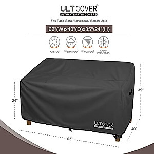 ULTCOVER Waterproof Outdoor Deep Seat Sofa Bench Cover 62W x 40D x 35H inch Patio Furniture Loveseat Cover, Black