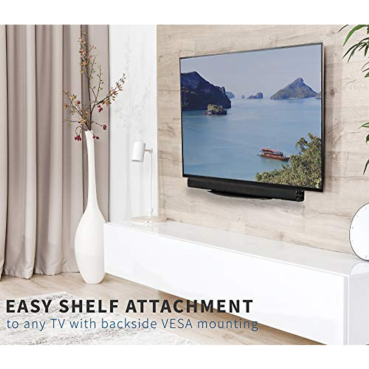 VIVO Under Above VESA Back of TV Wall Mount Shelving Bracket with Tilt, DVD Player, Cable Box, Stereo, and AV Component Glass Storage Shelf, Black, MOUNT-SF04R