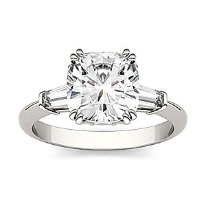 Charles & Colvard Created Moissanite 8mm Cushion Cut Engagement Ring for Women | 2.77 cttw DEW | Lab Grown | Solid 14K White Gold with Rhodium | Size 8.5