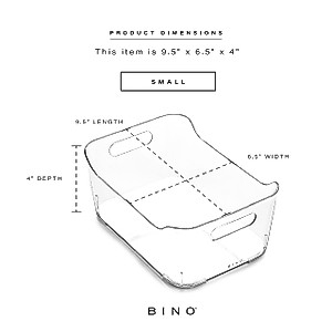 BINO Refrigerator, Freezer and Pantry Cabinet Storage Organizer Bin with Handles - Clear and Transparent Plastic Wide Nesting Food Container for Home and Kitchen (Clear, Small)