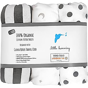 Guava Lotus Travel Crib Sheets (3 Pack) - 100% Organic Cotton Crib Sheets, Oeko-TEX Fitted Crib Sheets (for The New 4 Tab Mattress Version ONLY)