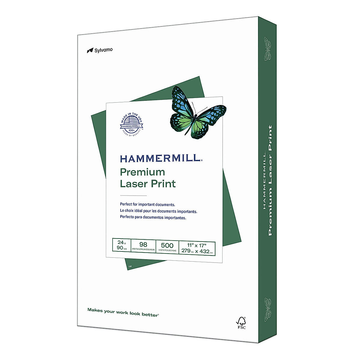 Hammermill Printer Paper, Premium Laser Print 24 lb, 11 x 17-1 Ream (500 Sheets) - 98 Bright, Made in the USA
