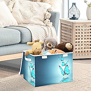 innewgogo Blue Magic Butterfly Storage Bins with Lids for Organizing Cube Cubby with Handles Oxford Cloth Storage Cube Box for Room