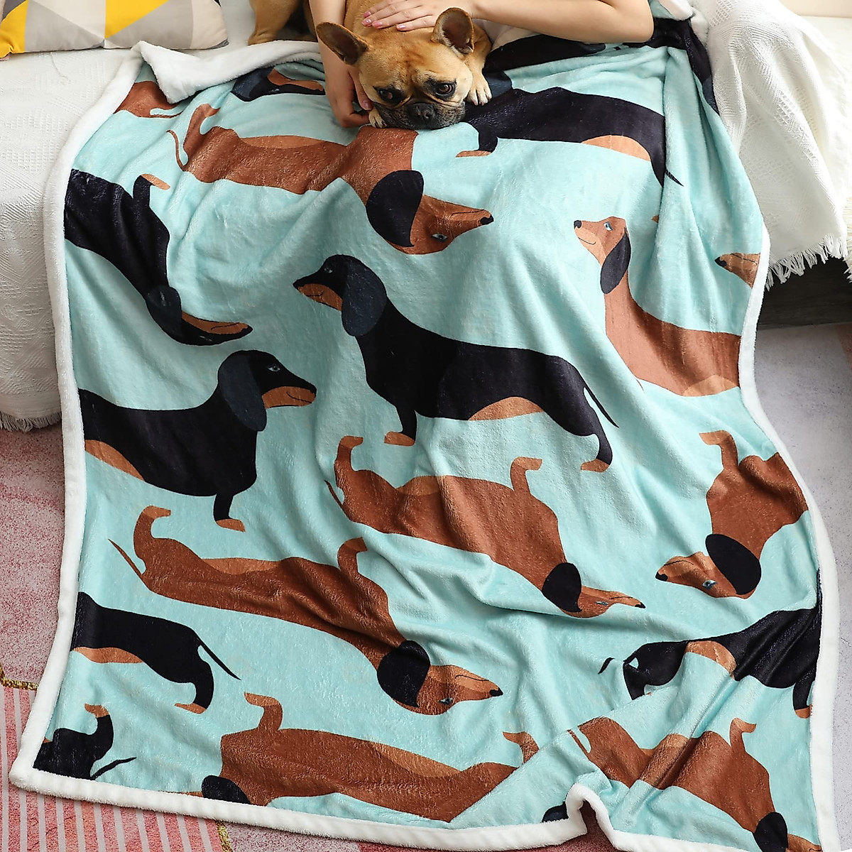 Famitile Dachshund Blanket, Wiener Dogs Throw Blanket, I Love Dachshunds Soft Flannel Dachshund Stuffed Animal Blankets Dachshund Gifts for Women (Dachshund 1, 47" x 60")